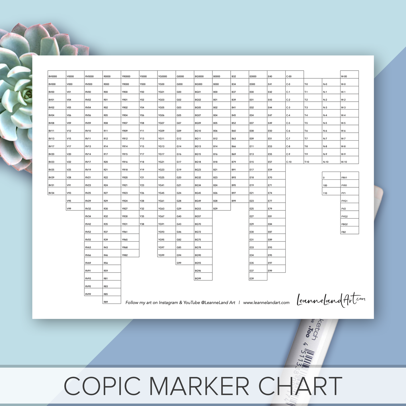 COPIC Marker Chart - Printable Full Marker Chart - Print and Colour ...